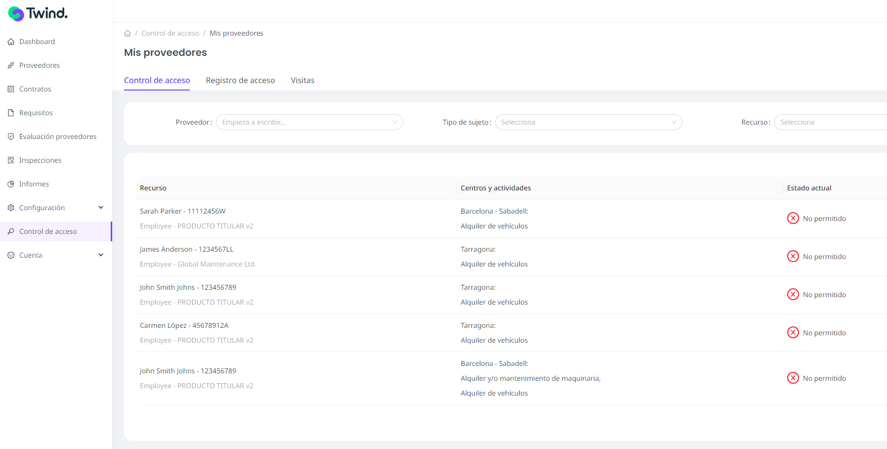 App de Control de accesos y tarjetas identificativas - Twind